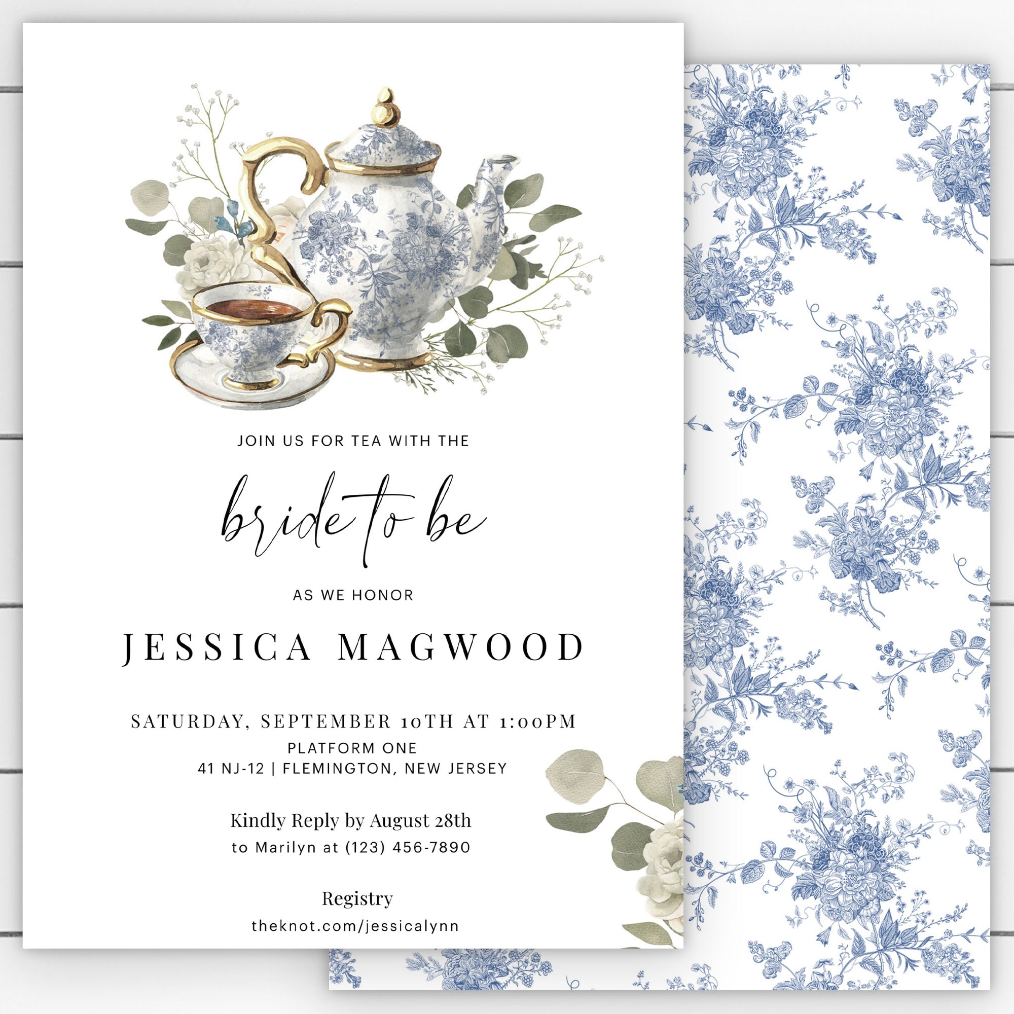 English Tea Party Bridal Shower Invitation Vintage Blue - Etsy