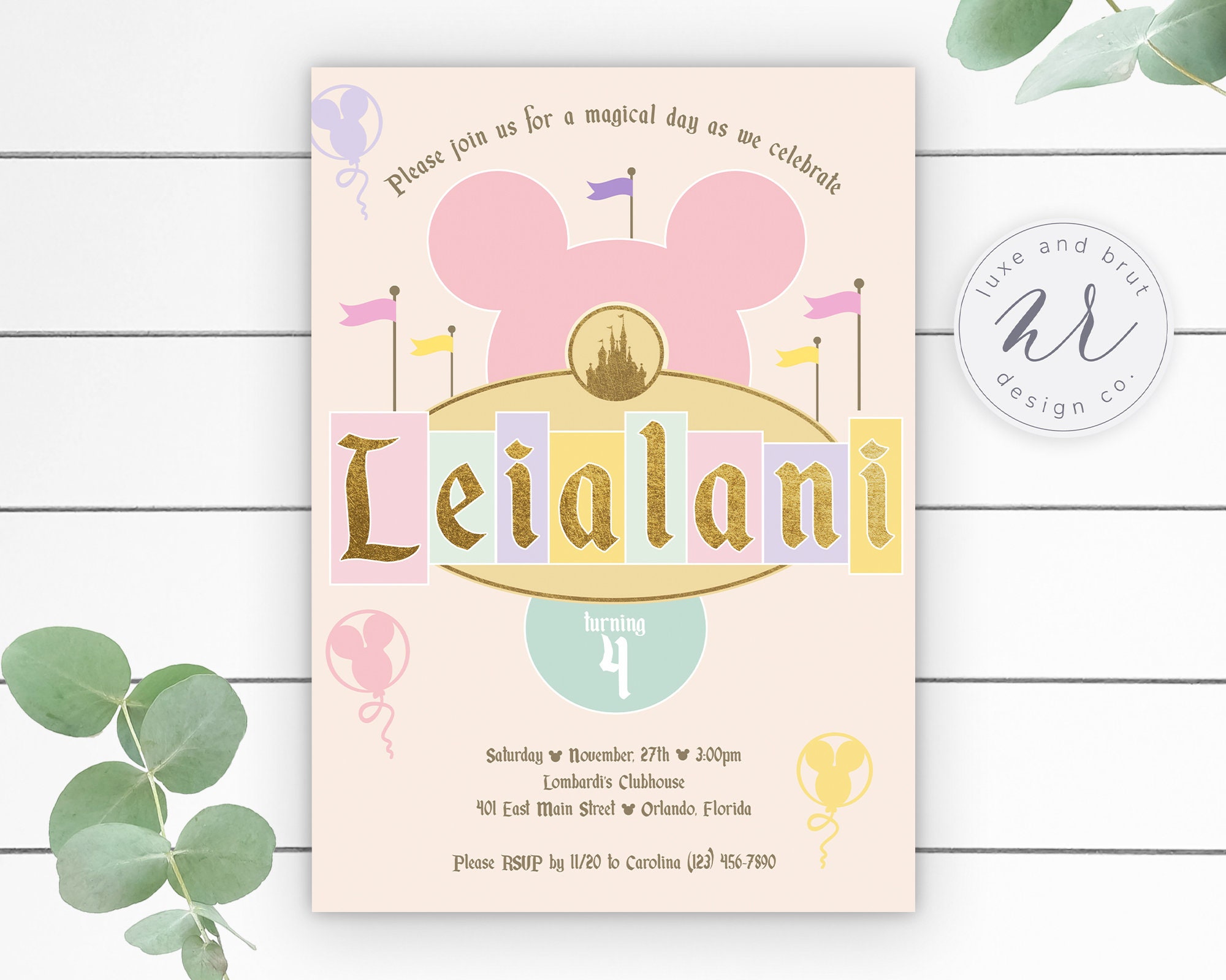 Paper Paper & Party Supplies Pastel Colors WDW Digital Download Invite ...