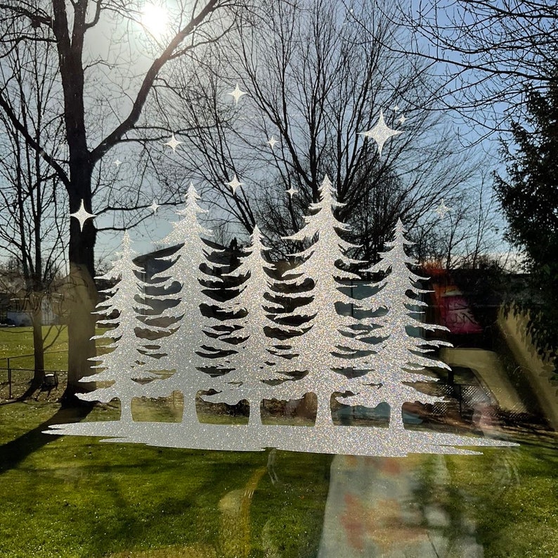 Christmas Tree Window Decoration Winter Window Cling With Stars - Etsy