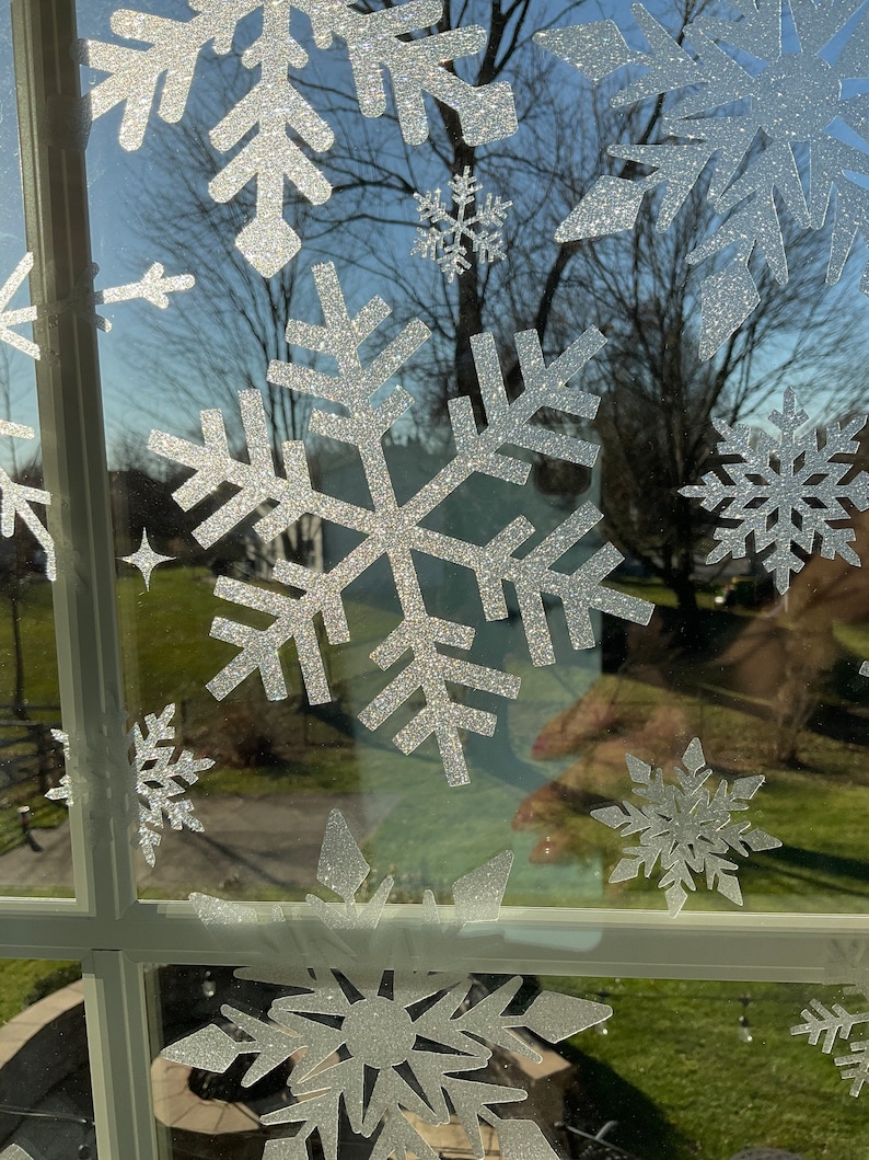 Snowflakes Window Cling Sparkle- Reusable Set of 10 - Etsy