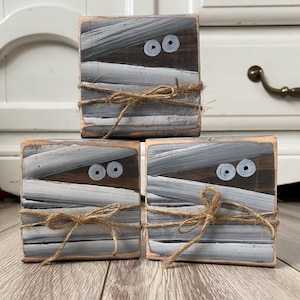 Handpainted Wooden Mummy Shelf Sitters: Halloween Decor, Set of 3 - Etsy