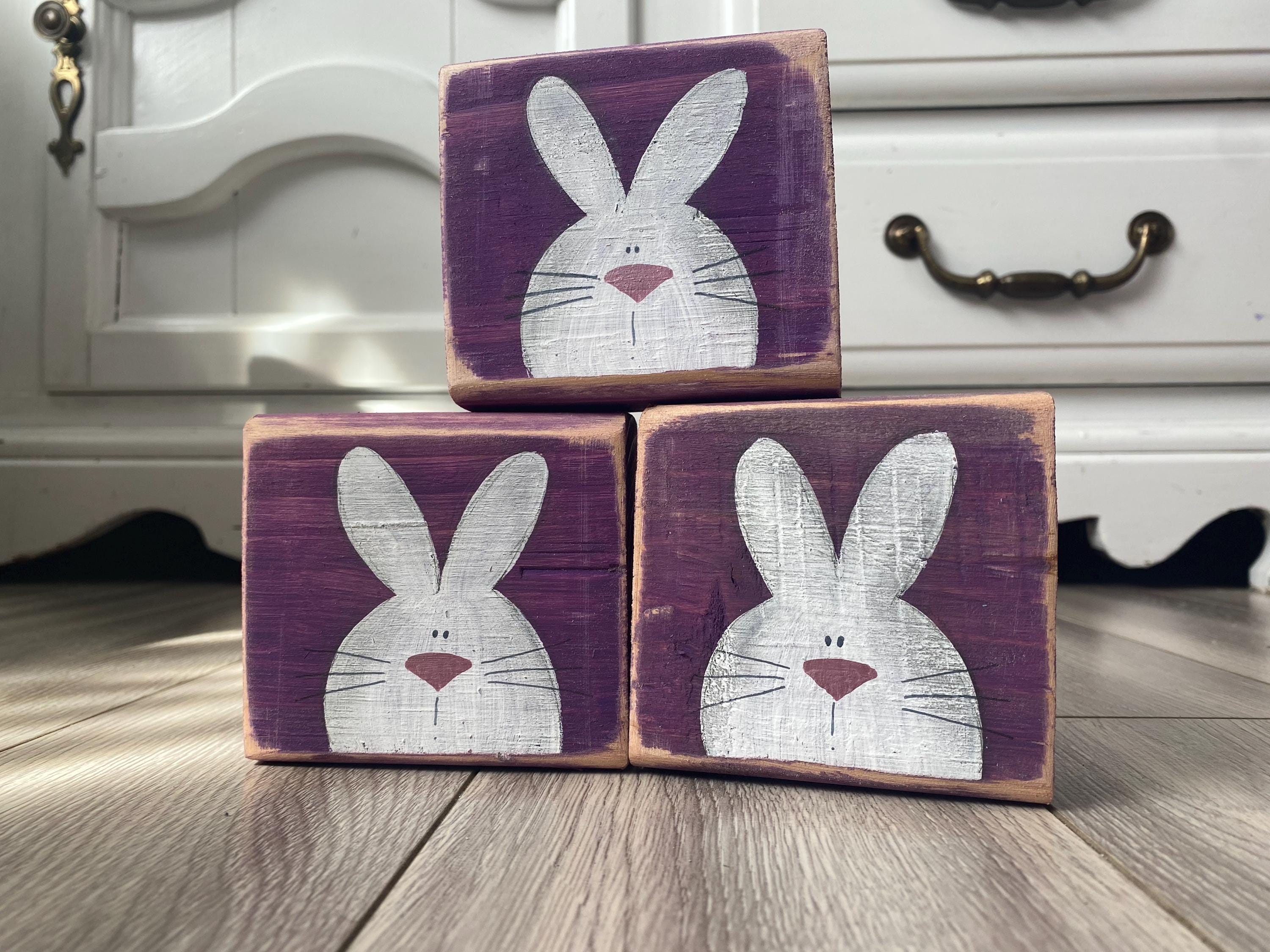 Handpainted Easter Bunny Shelf Sitters: Set of Three Blocks - Etsy