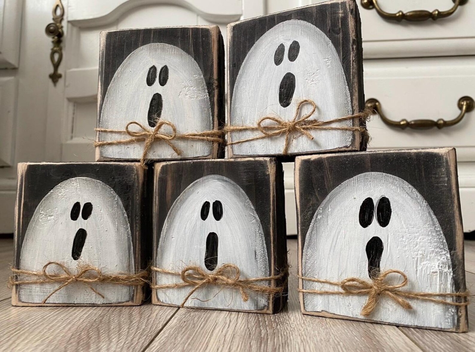 Set of Three Wooden Ghost Shelf Sitters, Original Painting - Etsy