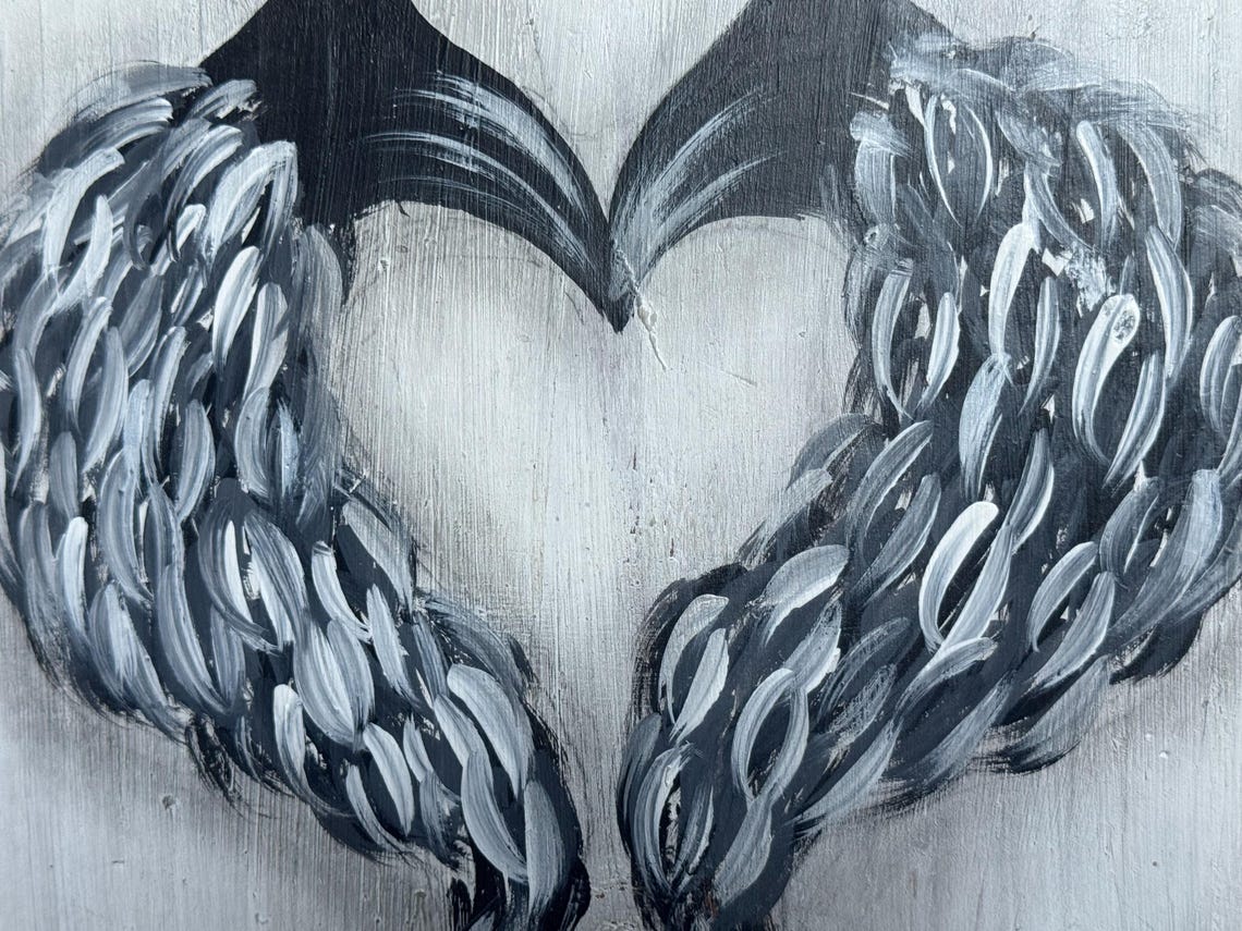 Hand-painted Angel Wings Painting: Unique Wood Shelf Sitter - Etsy