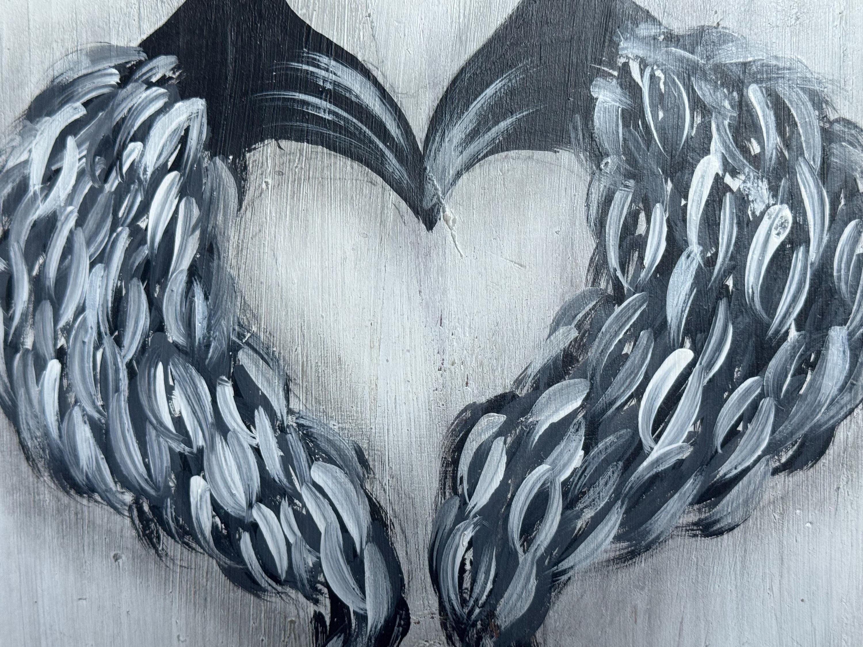 Hand-painted Angel Wings Painting: Unique Wood Shelf Sitter - Etsy