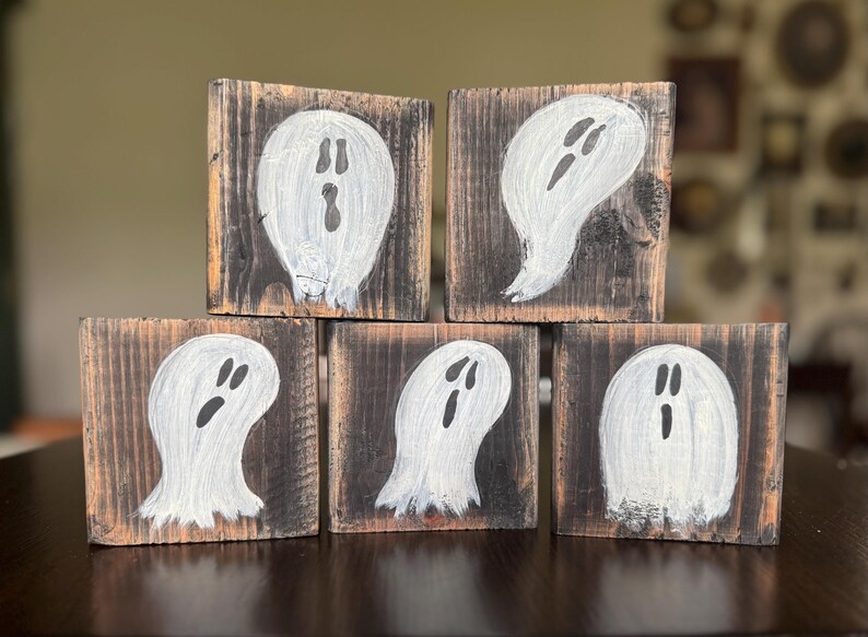 Set of Three Wooden Ghost Shelf Sitters, Original Painting - Etsy