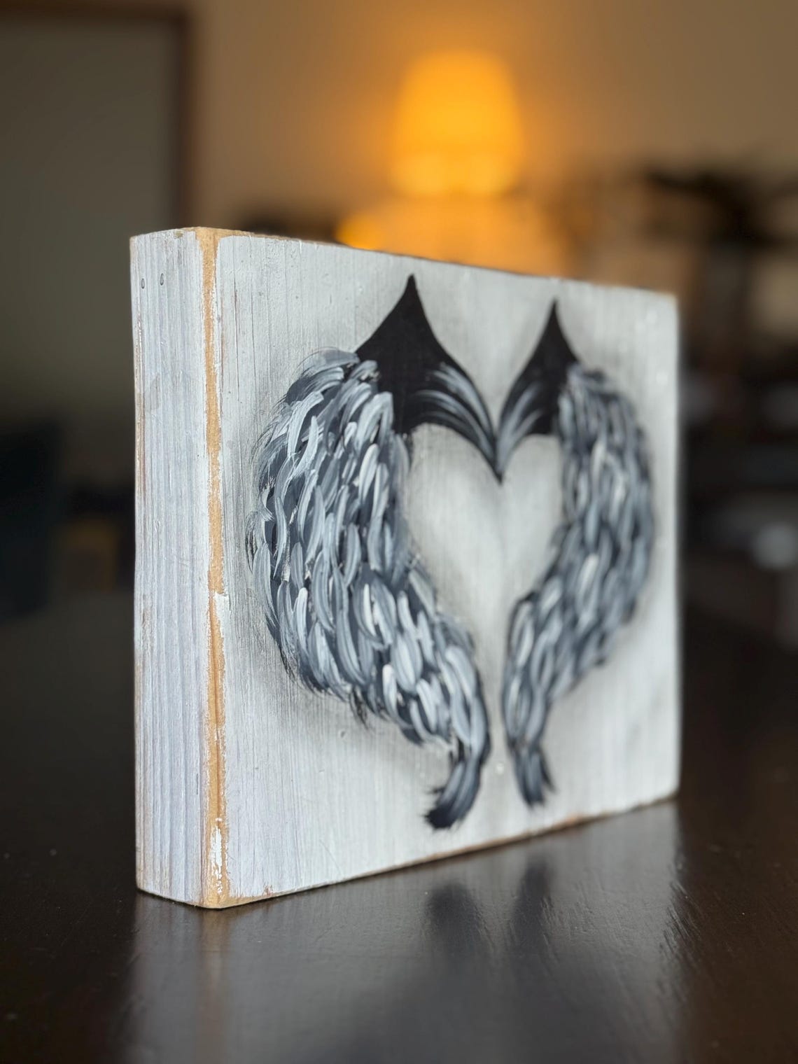Hand-painted Angel Wings Painting: Unique Wood Shelf Sitter - Etsy