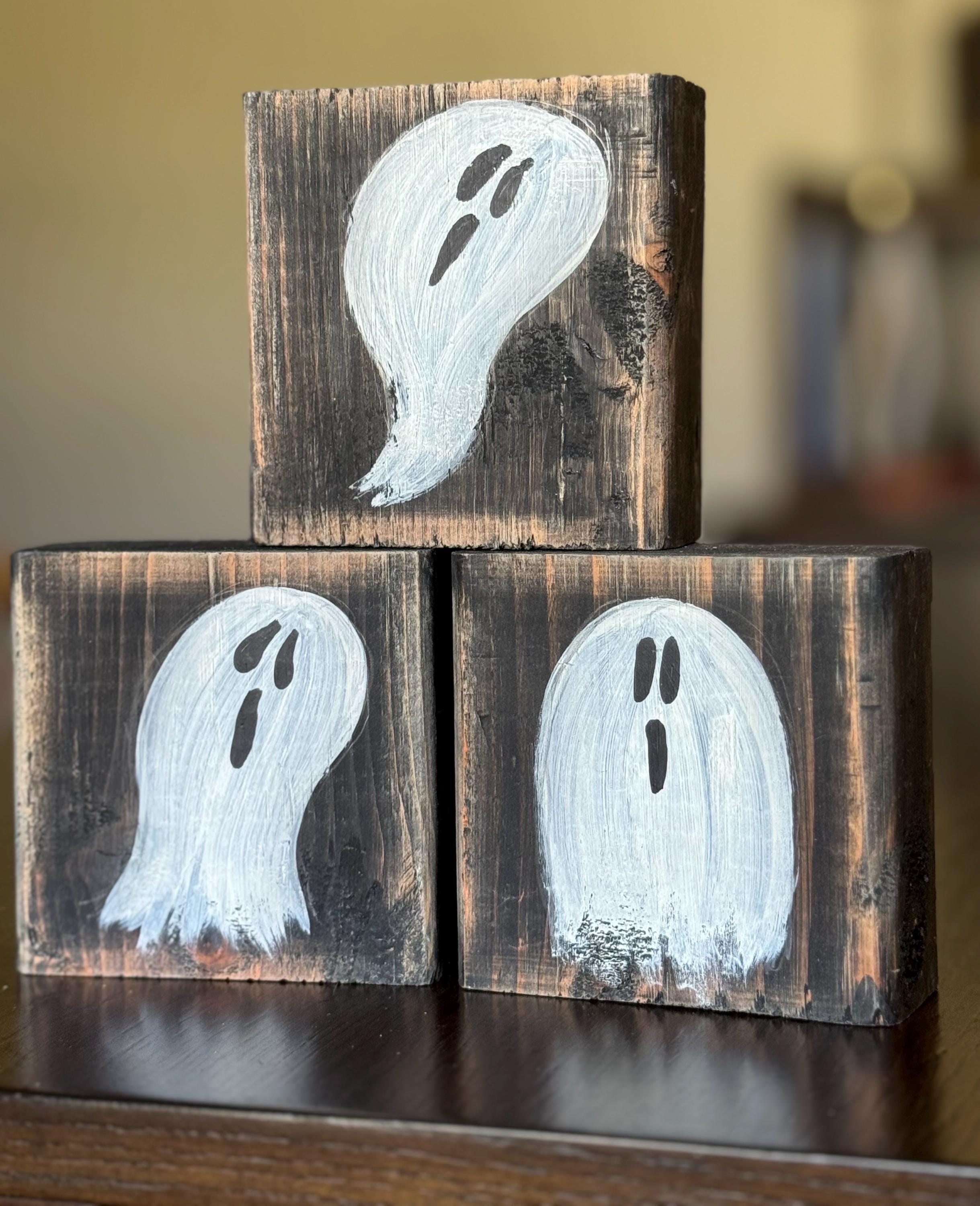 Set of Three Wooden Ghost Shelf Sitters, Original Painting - Etsy