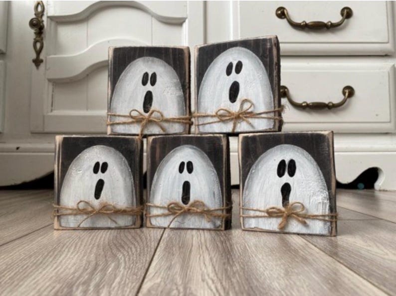 Set of Three Wooden Ghost Shelf Sitters, Original Painting - Etsy