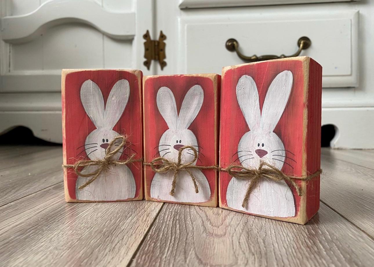 Handpainted Easter Bunny Shelf Sitters: Set of Three Blocks - Etsy