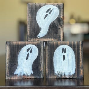 Set of Three Wooden Ghost Shelf Sitters, Original Painting - Etsy