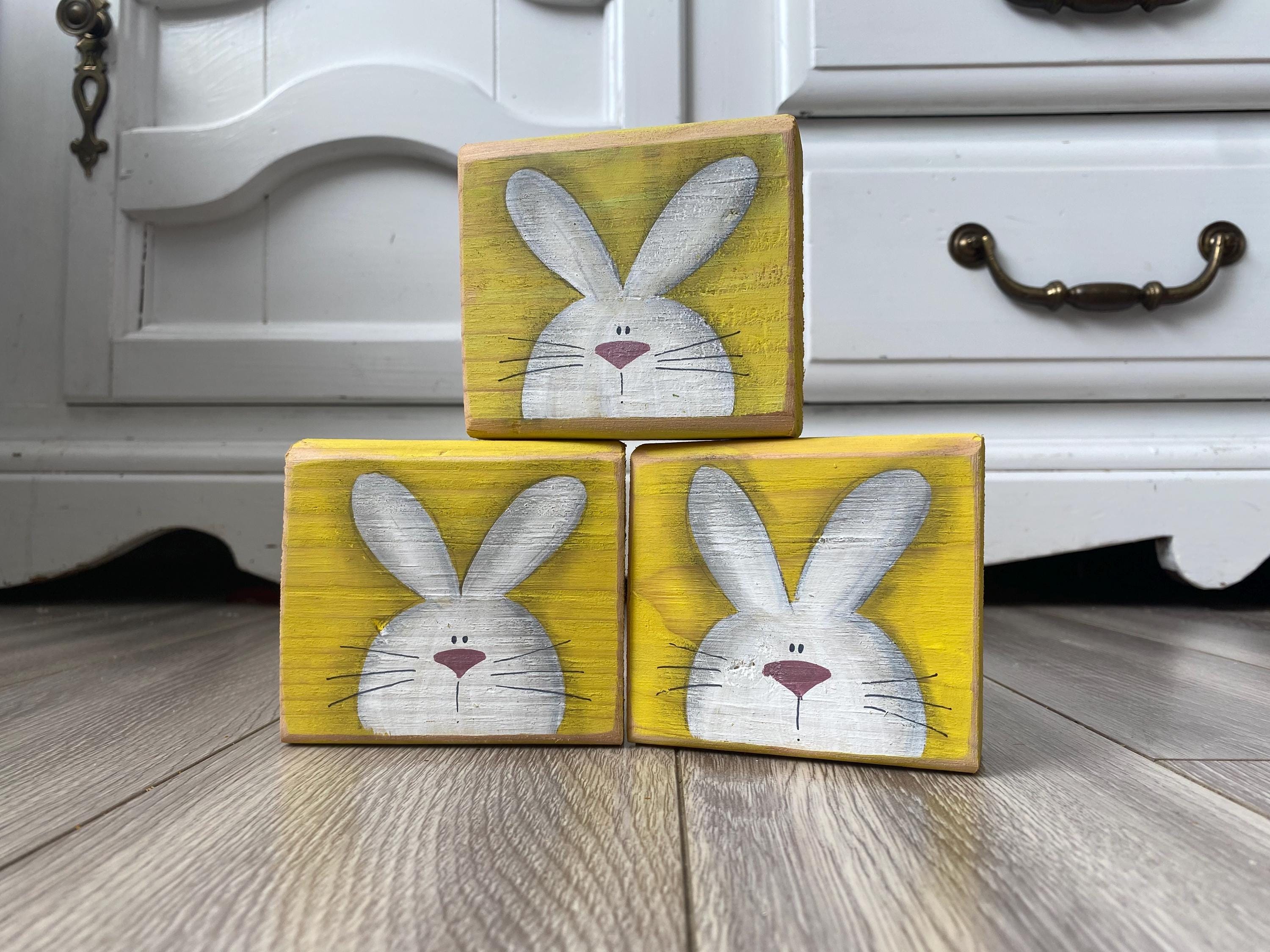 Handpainted Easter Bunny Shelf Sitters: Set of Three Blocks - Etsy