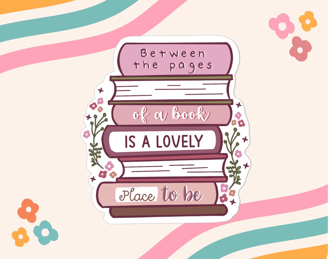 Books Sticker With Quote, Stacked Books Flower #1 Stickers, Books ...