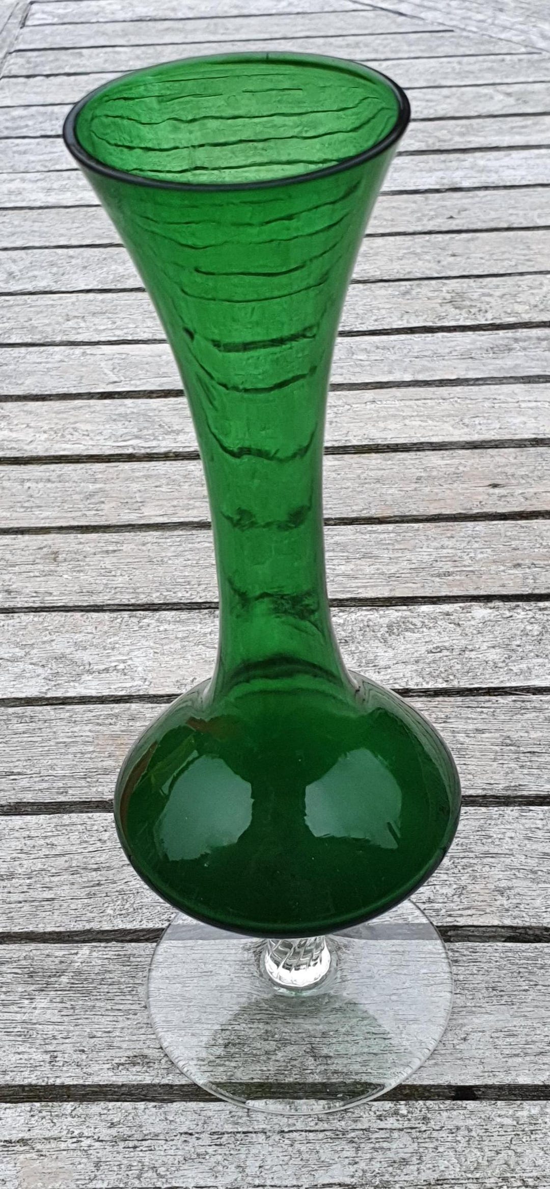Vintage Green Glass Stemmed Vase 1960's 20 Cms Tall - Etsy