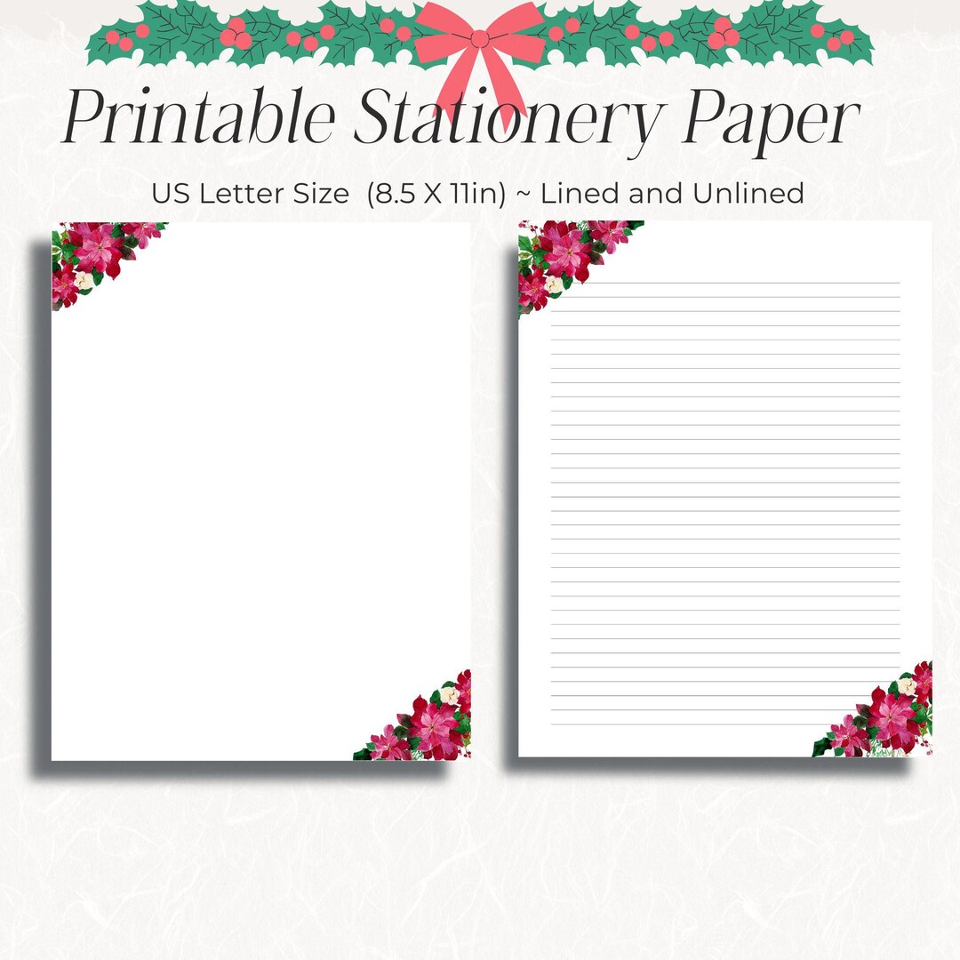 Poinsettia Writing Paper, Christmas Stationery Set, Floral Lined ...