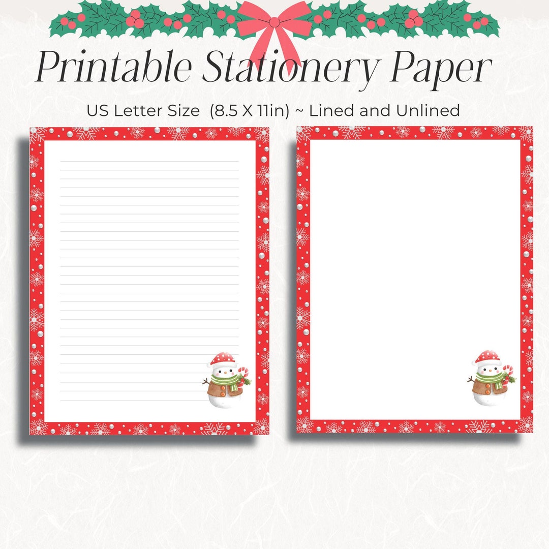 Christmas Stationery Printable, Lined Writing Paper, Winter Journal ...