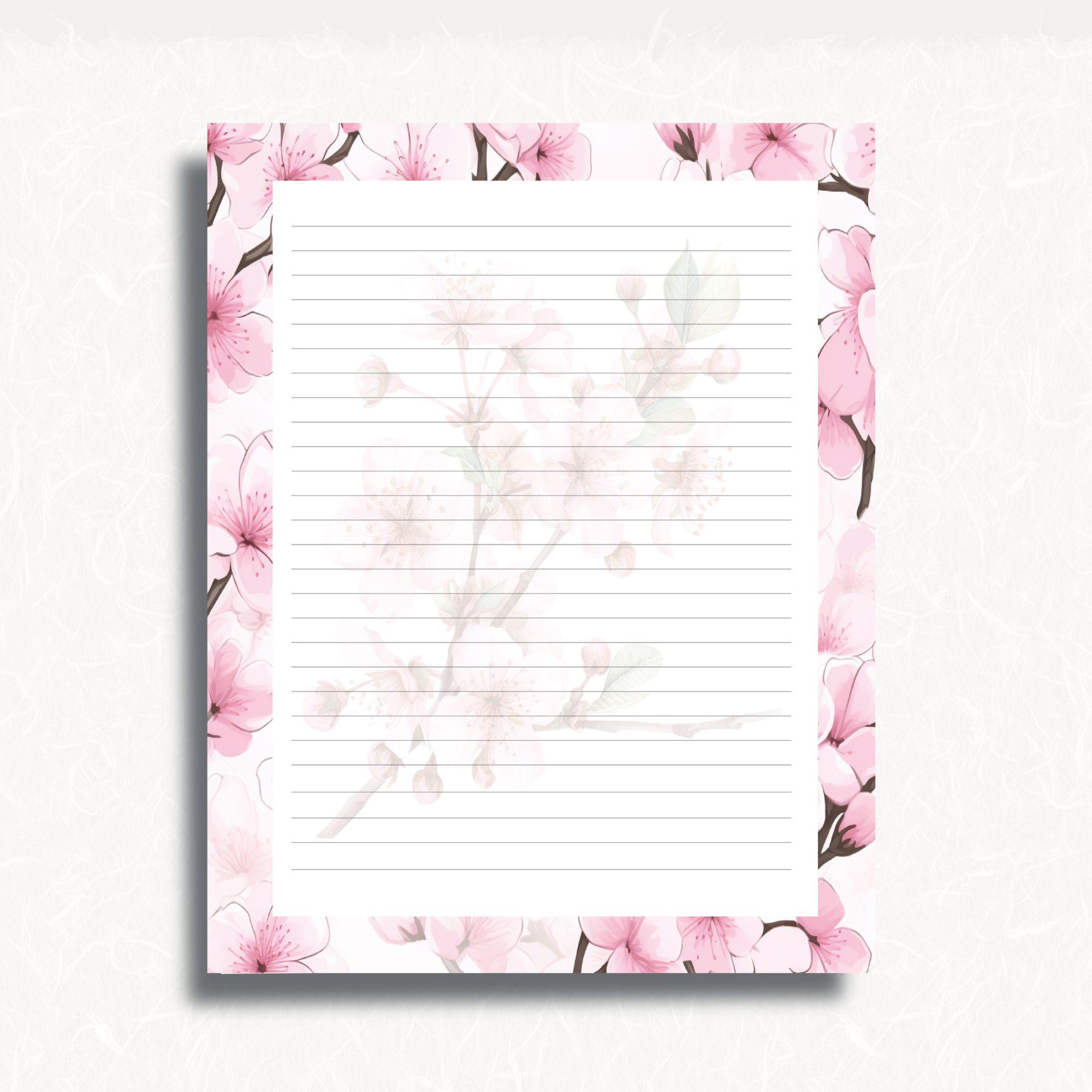 Cherry Blossom Themed Printable Stationery for Letters, Journaling or ...