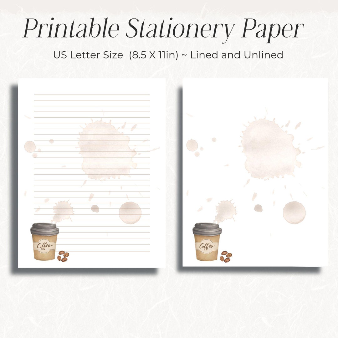 Coffee-themed Printable Stationery Paper, Lined Note Paper, Journal and ...