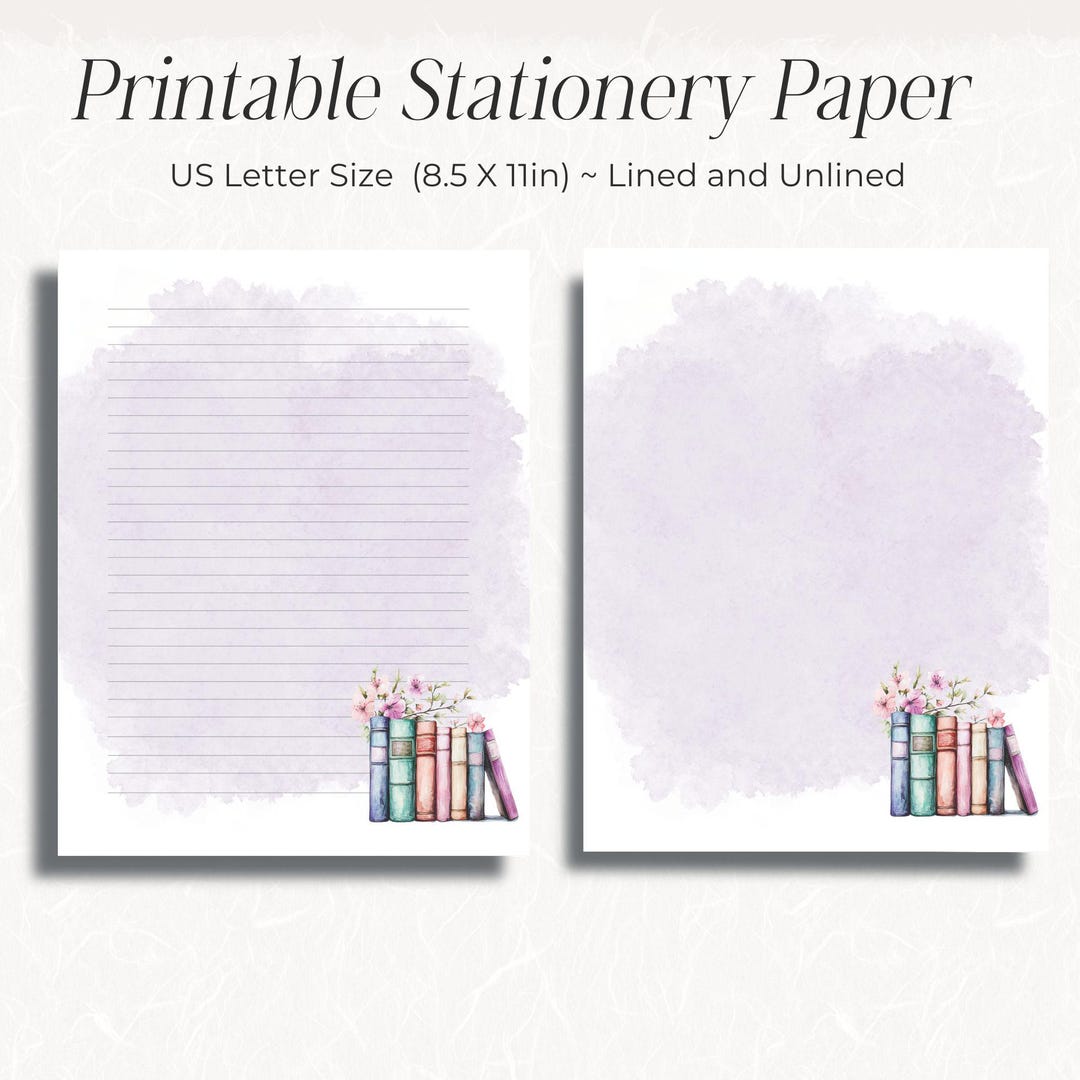 Printable Stationery Paper for Book Lovers, Lined Note Paper, Gift for ...