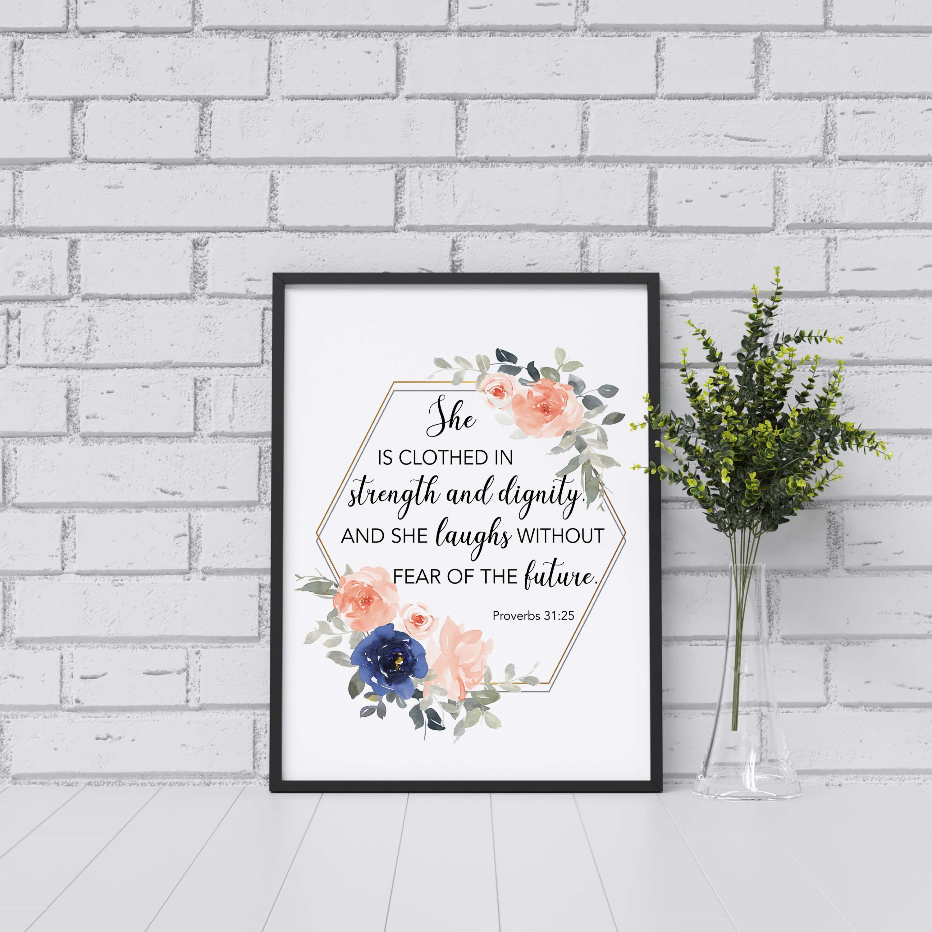Proverbs 31:25 Wall Decor, Bible Verse Print, Scripture Quote Wall Art ...