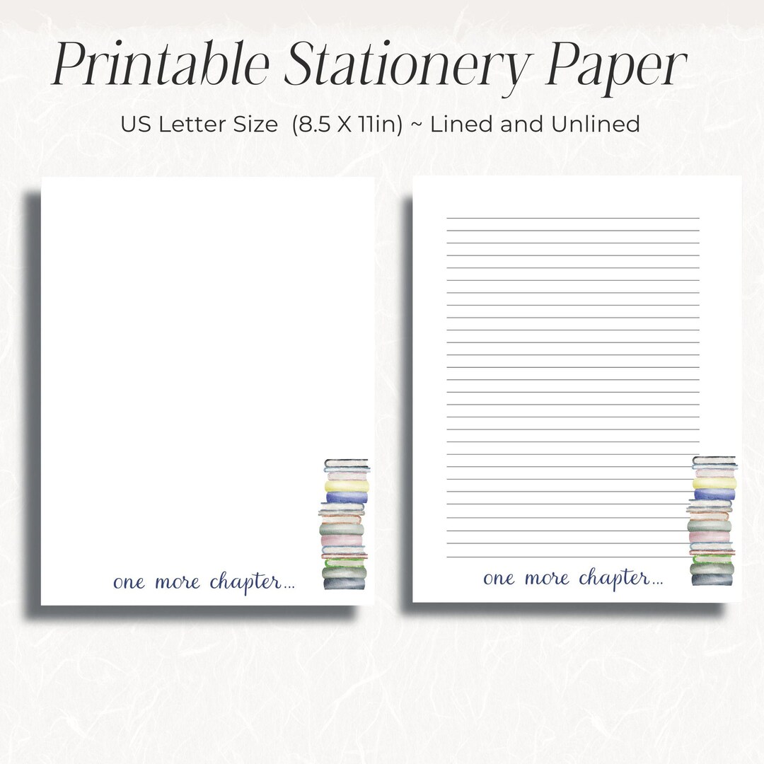 Book Themed Stationery, Printable Stationery Paper for Book Lovers ...