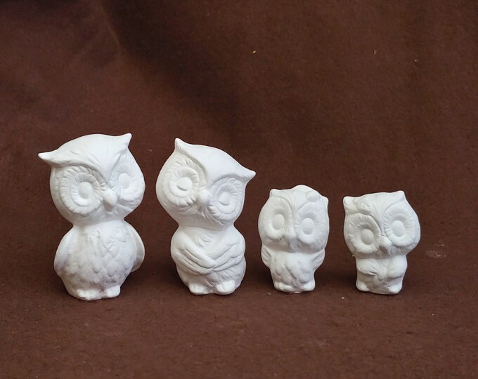 Unpainted Ceramic Bisque Owl Family, Ready to Paint, Family of Owls ...