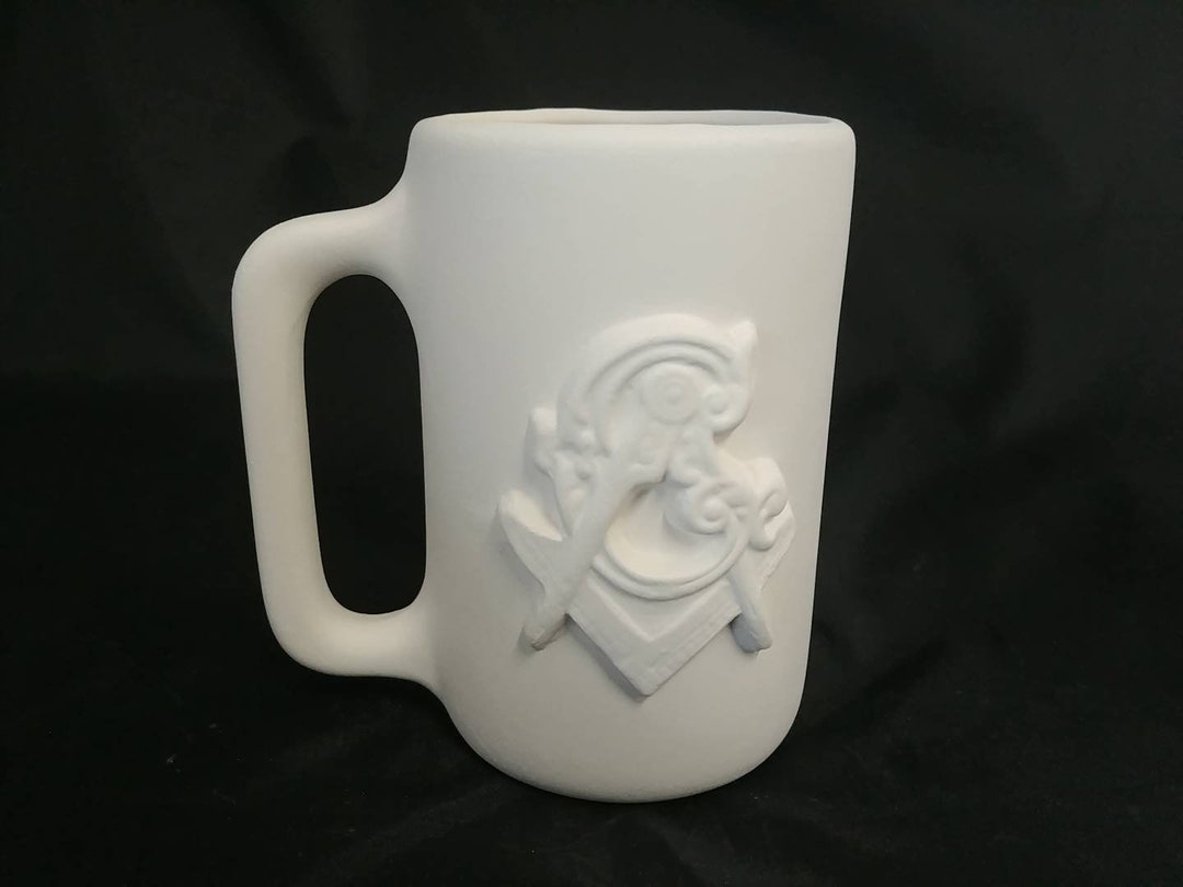 Unpainted Ceramic Bisque Masonic Freemason Mug, Masonic Cup, Masonic ...
