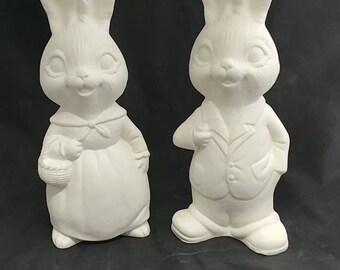 Ready to Paint Ceramic Bisque Bunny Rabbits Easter Spring Set | Etsy