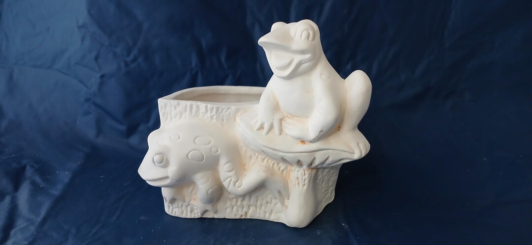 Ceramic Bisque Frogs on Log Planter From Vintage Mold Ready to Paint - Etsy