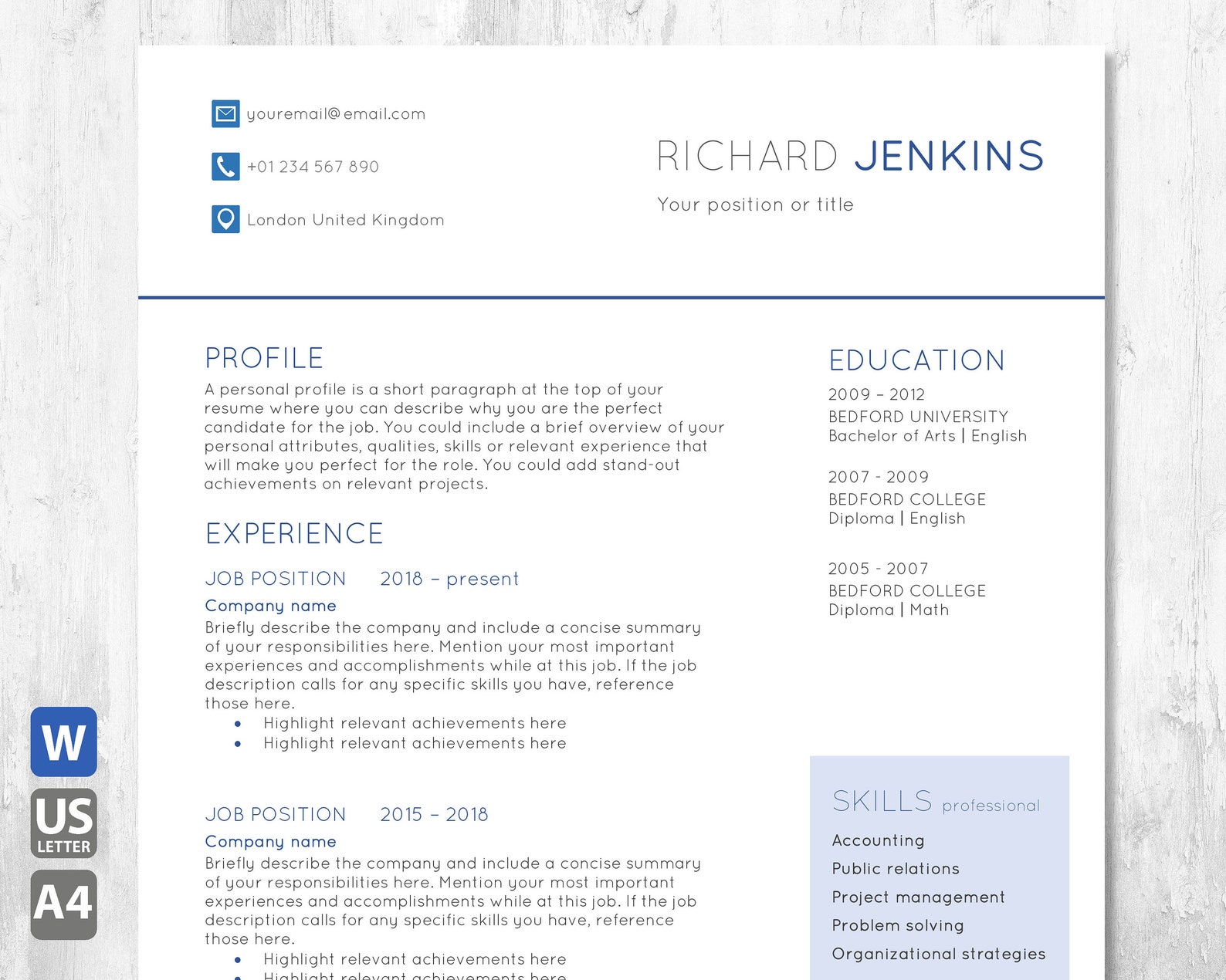 Resume Template. CV Template. Simple One Page Resume Template - Etsy