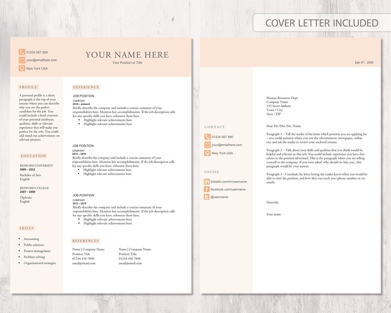 Resume Template. CV Template. Simple One Page Resume Template With ...