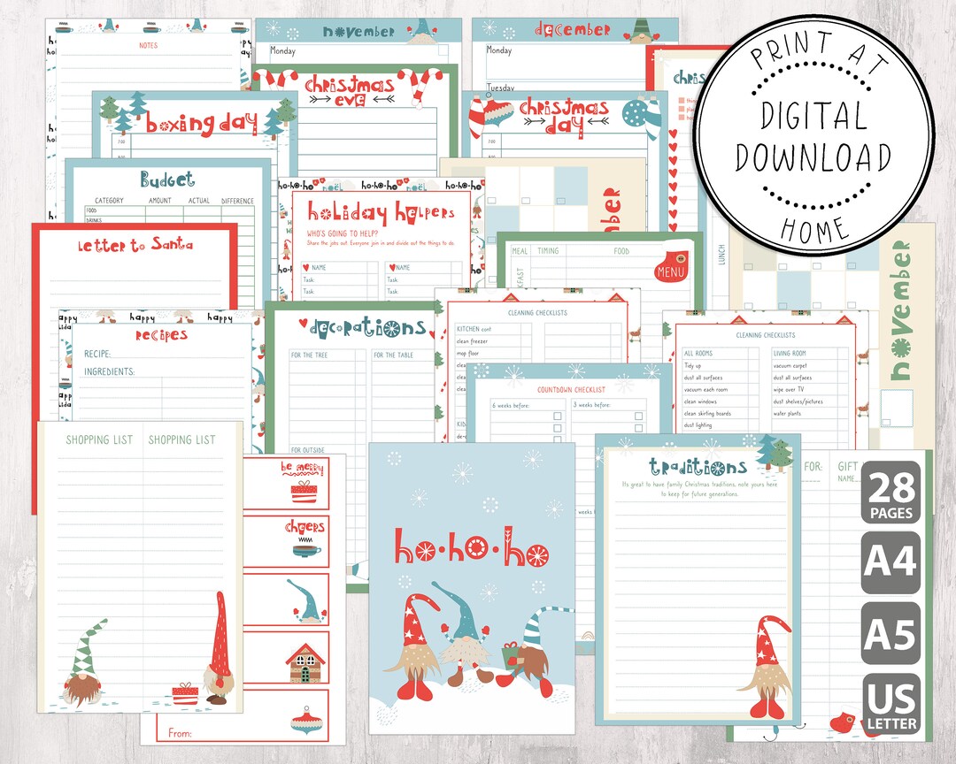 Printable Christmas Planner, With Cute Christmas Gnomes Theme. Plan ...