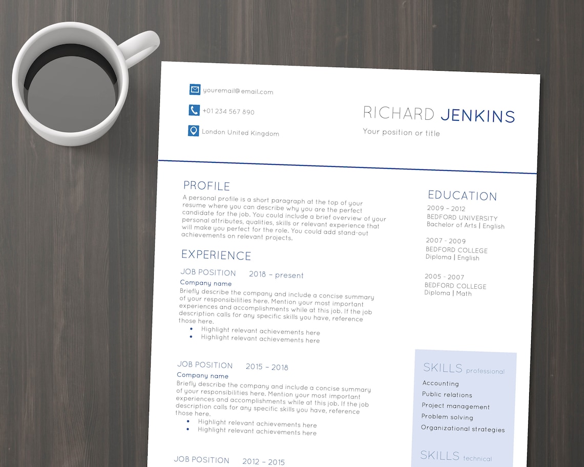 Resume Template. CV Template. Simple One Page Resume Template | Etsy