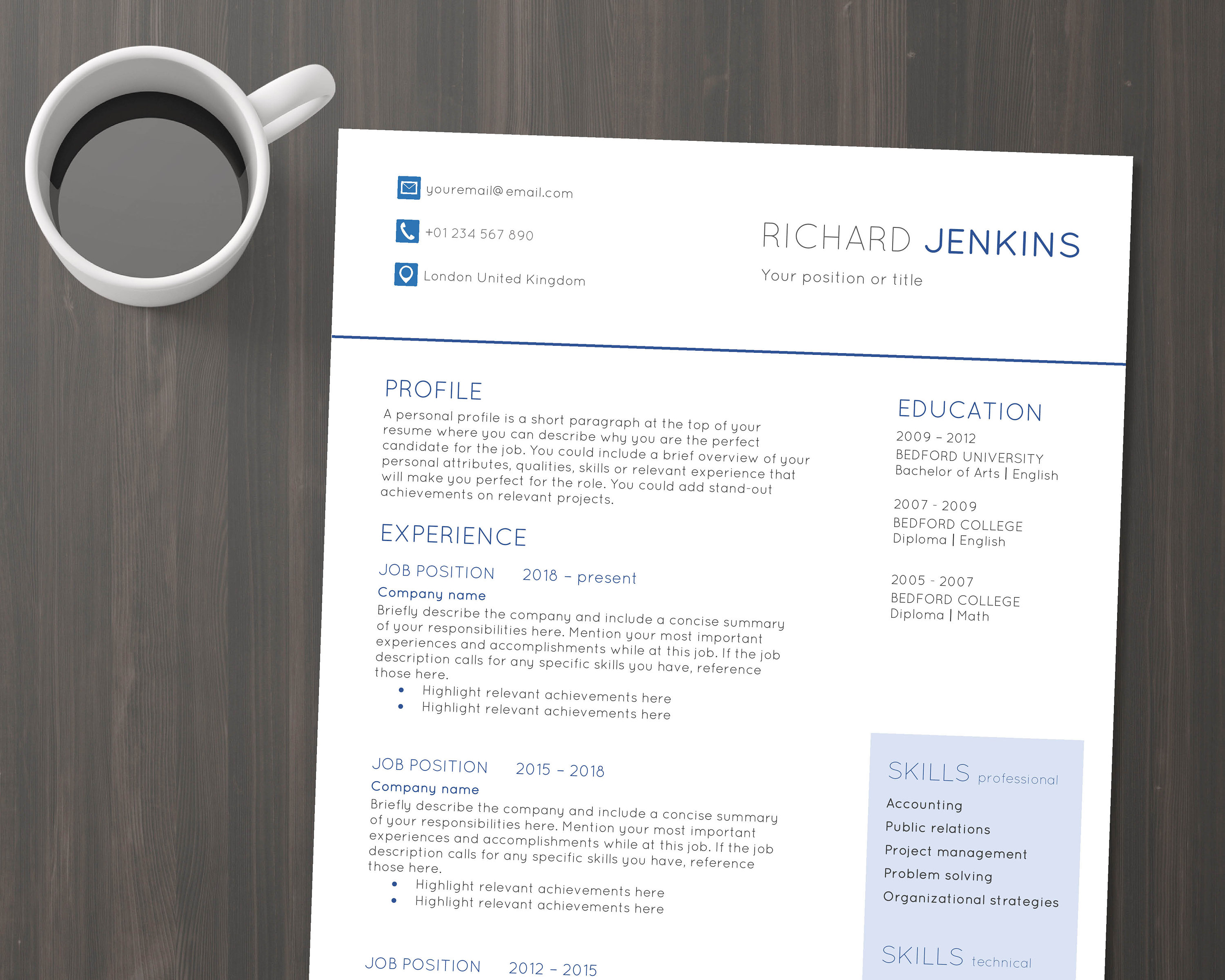 Resume Template. CV Template. Simple One Page Resume Template With ...