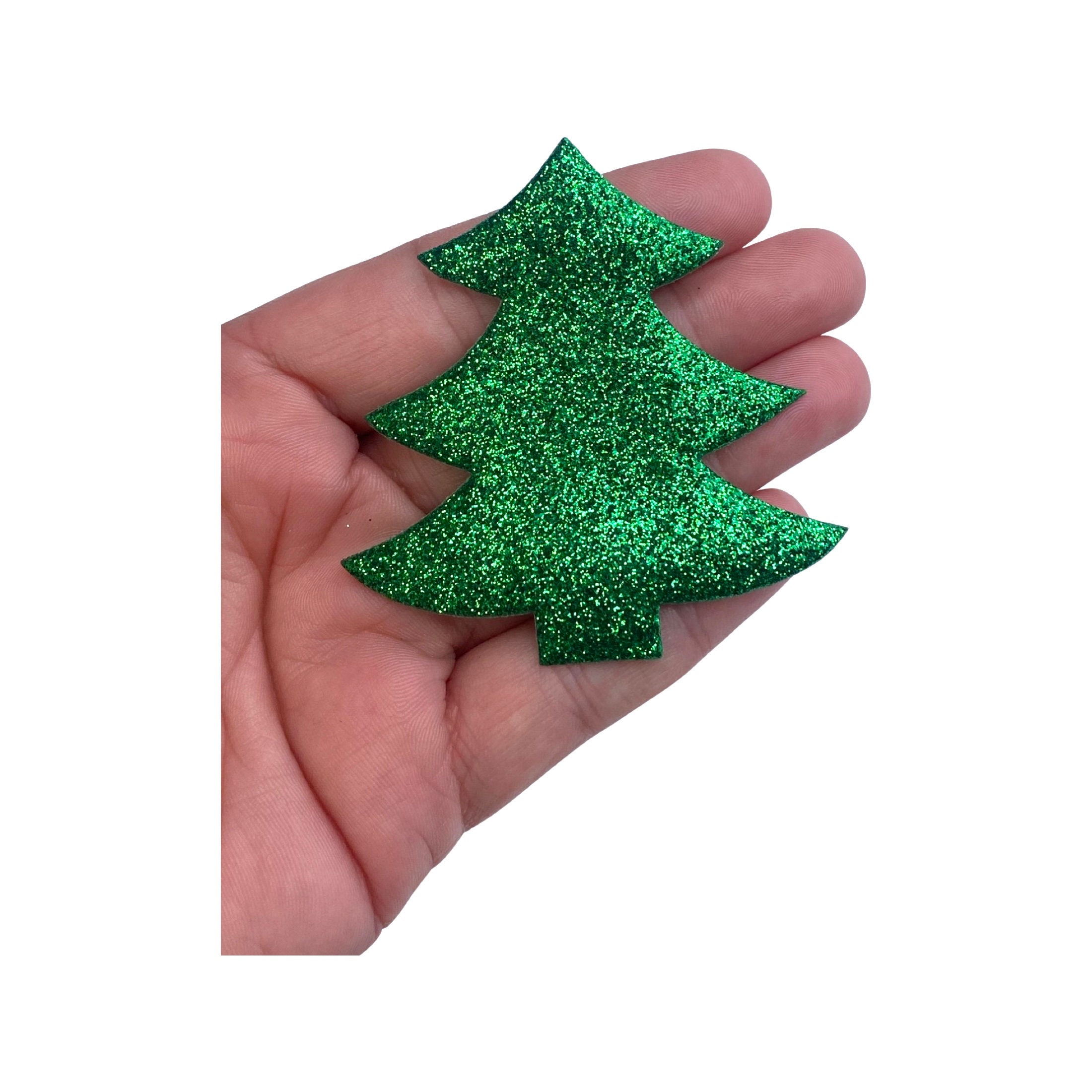 Green glitter Christmas tree 63x63mm padded appliqués DIY | Etsy