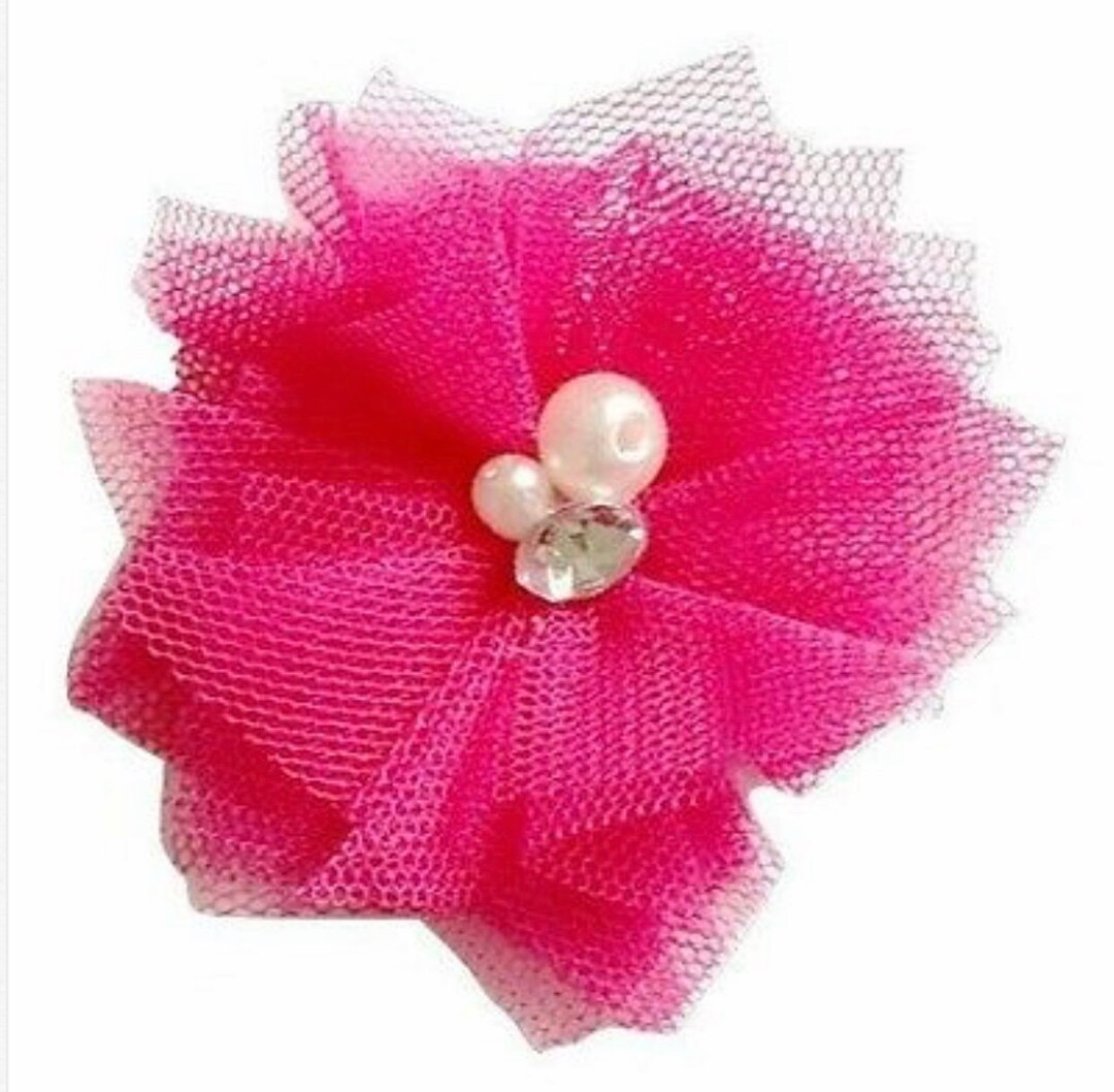 Hot Pink 2.5 Tulle Folded Fabric Flowers Rhinestones - Etsy