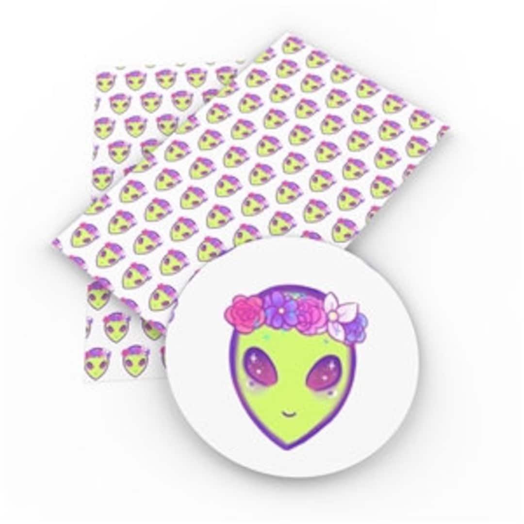 Floral alien crown printed faux leather sheets, pattern vinyl fabric ...