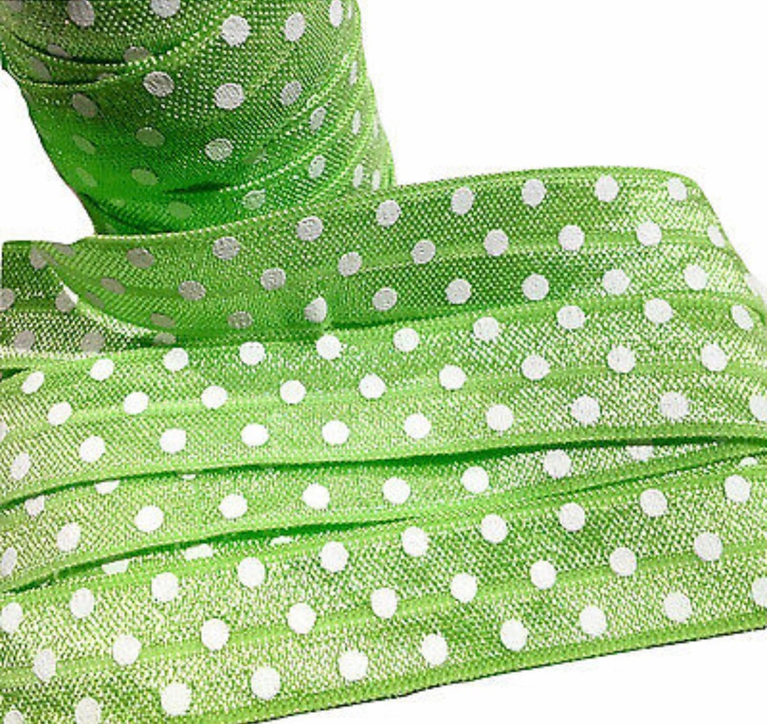 Lime green polka dot print 5/8 fold over elastic FOE, 1-10 yards, FOE ...