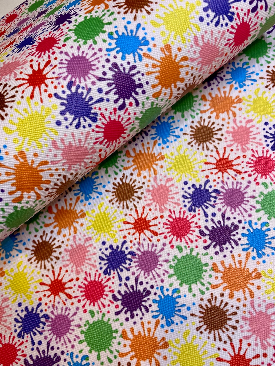 Rainbow Splatter Printed Faux Leather Sheets, Pattern Vinyl Fabric, Diy ...