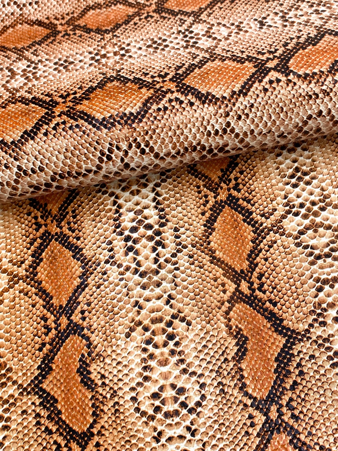 Orange Snake Skin Print Faux Leather Sheet, Pattern Vinyl Fabric, Diy ...