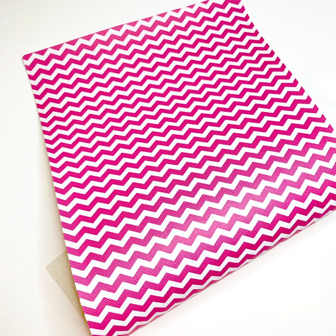 Hot pink chevron print faux leather sheet, pattern vinyl fabric, diy ...