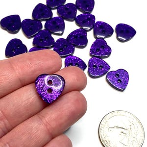 12x13mm 2 Hole Purple Glitter Heart Acrylic Sewing Buttons, Buttons for ...