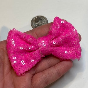 Neon Pink 3" Fabric Sequin Bow Ties, Sequined Applique, DIY Baby Headband and Hair Bows, for ...