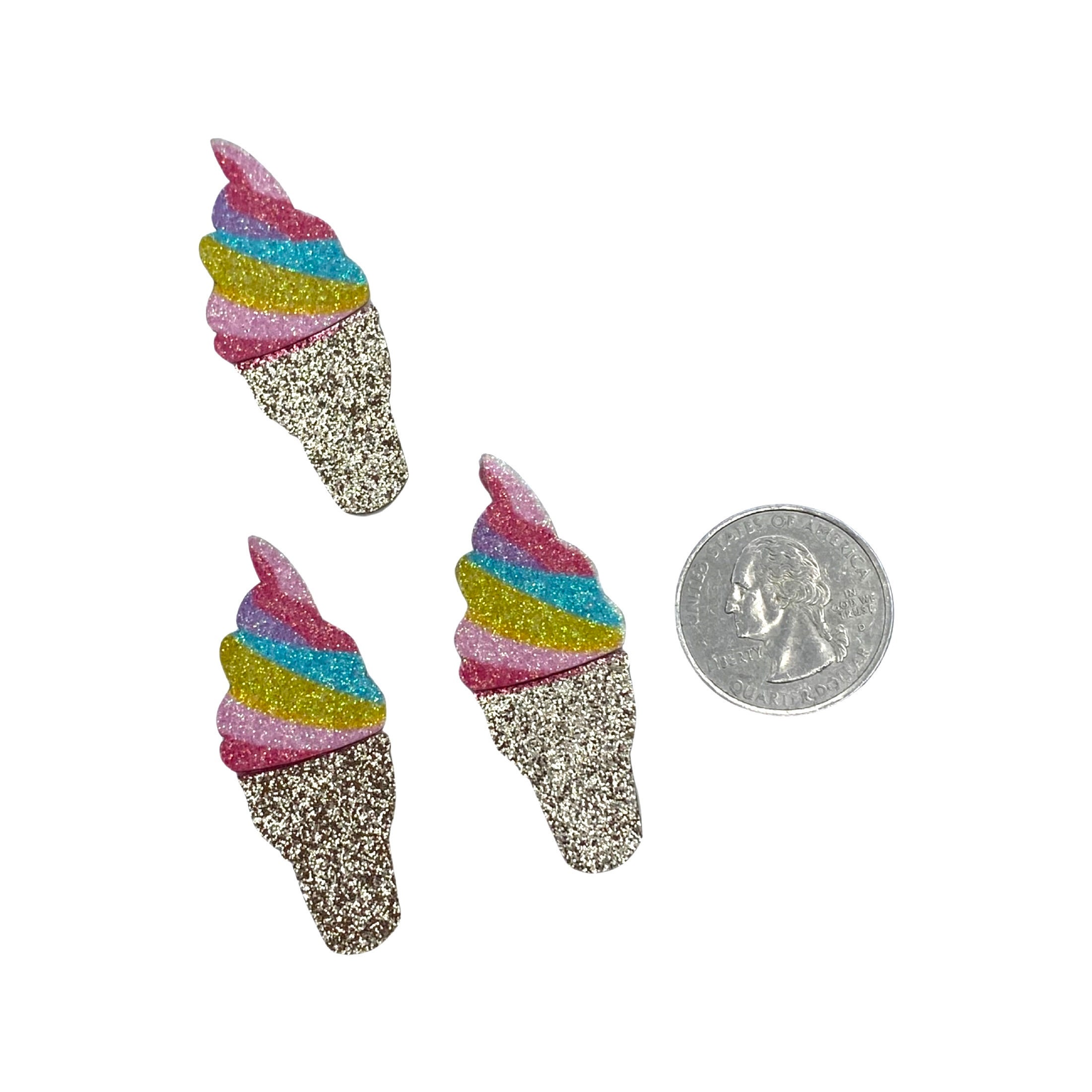 Rainbow glitter ice cream cone 20x50mm padded appliqués DIY | Etsy
