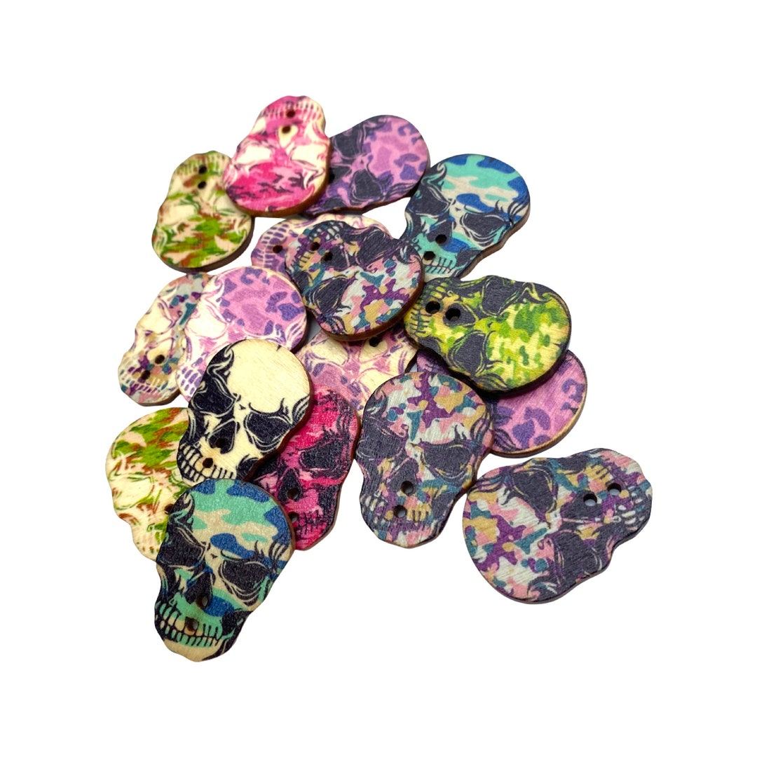 33mm 2 Hole Skeleton Skull Wooden Sewing Button ASSORTED COLORS ...