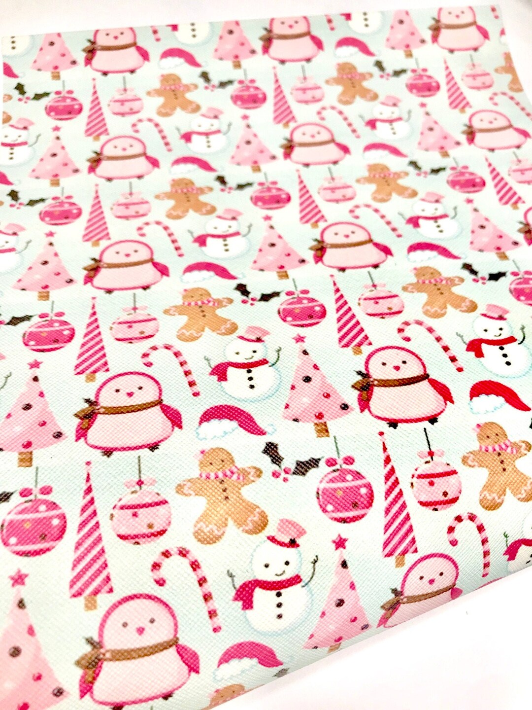 Pink Christmas Trees & Ornaments Printed Faux Leather Sheets Pattern ...
