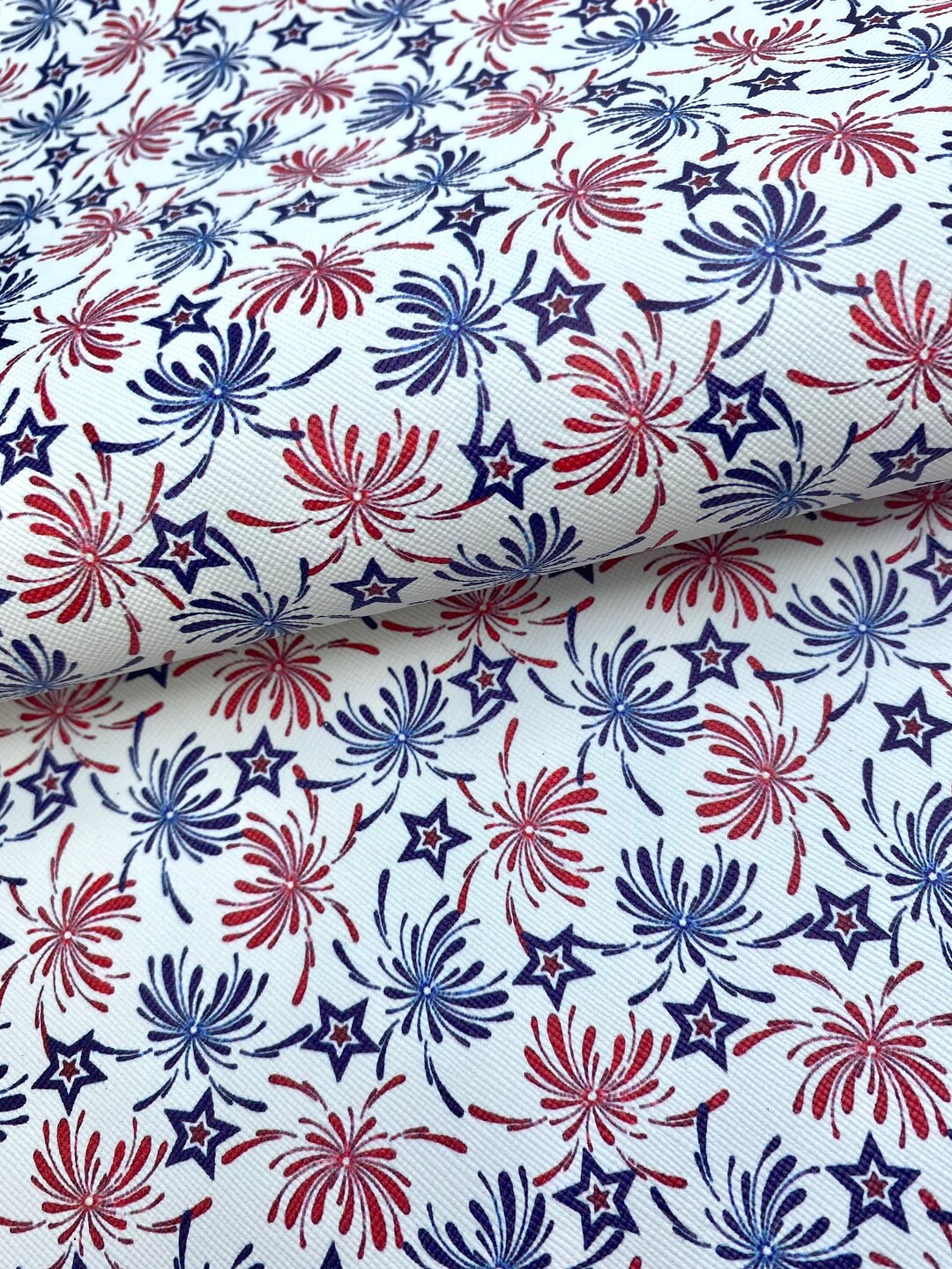 4th of July White Firework Print Faux Leather Sheet, Pattern Vinyl ...