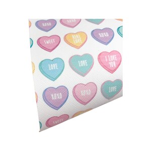 Candy Hearts Printed Faux Leather Sheet Vinyl Fabric Pattern Material ...