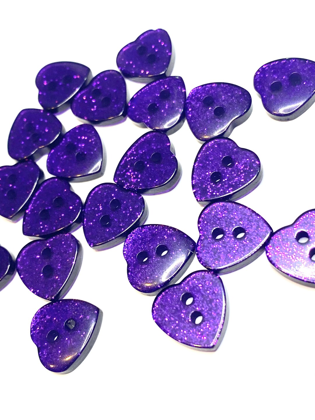 12x13mm 2 Hole Purple Glitter Heart Acrylic Sewing Buttons, Buttons for ...