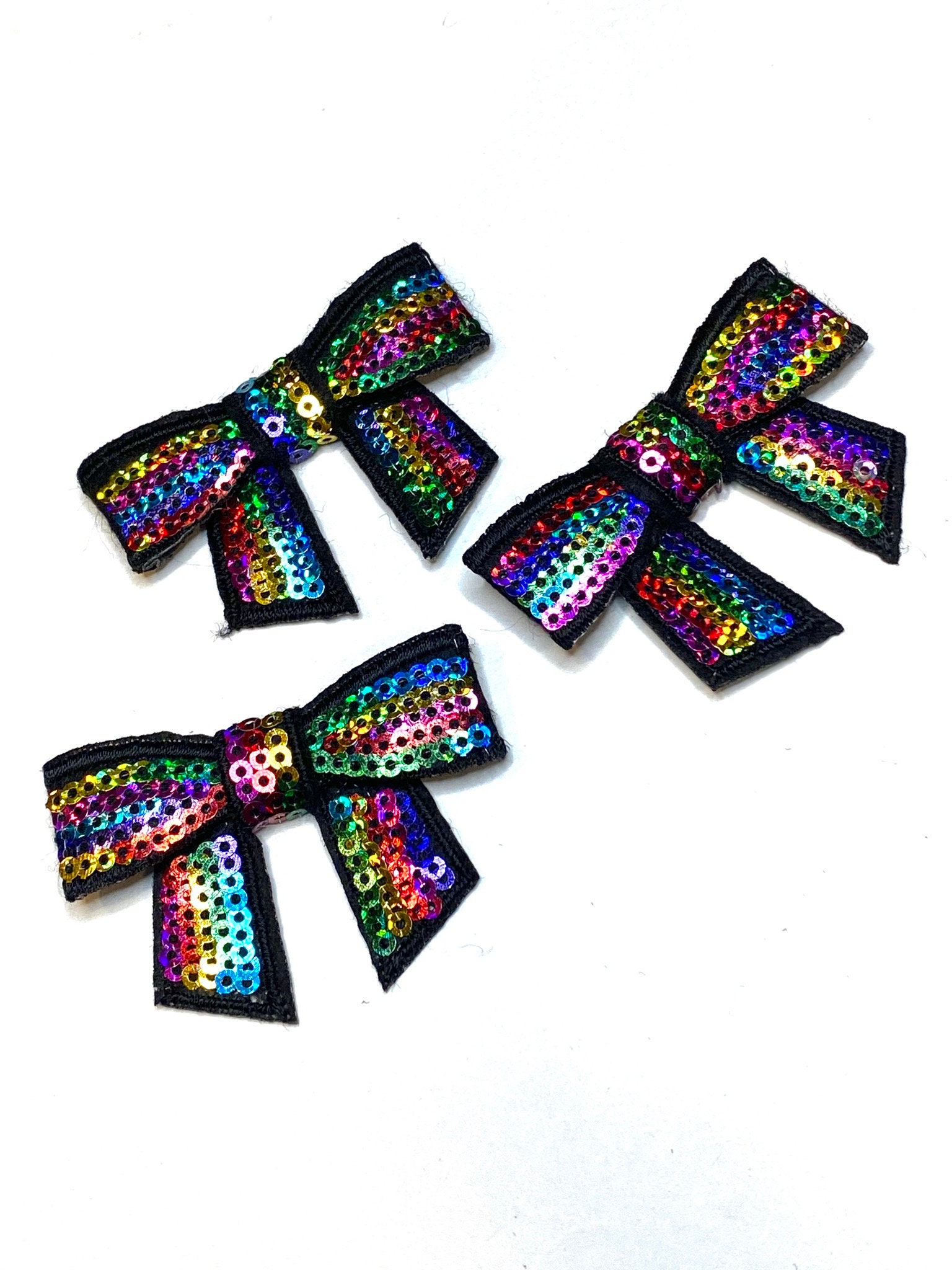 Black Rainbow 2 Sequin Bow Sequined Applique DIY Baby | Etsy